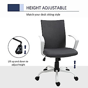 Vinsetto Mid Back Home Office Chair with Adjustable Height, High Armrests and Rocking Function, Dark Grey/White