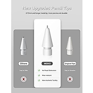 MEKO 4 Pack Upgraded 0.72mm Fine Ponit Precise Replacement Tips for Apple Pencil 1st/2nd Generation & Logitech Crayon, Wear-Resisting Pen Nibs for iPad Pro/Air/Mini Pencil - White