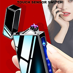 Dual Arc Plasma Lighter Windproof USB Rechargeable Flameless Lighter with LED Battery Indicator and Touch Sensor Switch (ICE Black)