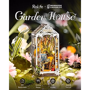 Rolife DIY Book Nook Kits for Adults-Garden House Bookshelf Insert Booknook-Room Decor for Teen Girls Boys Women Men