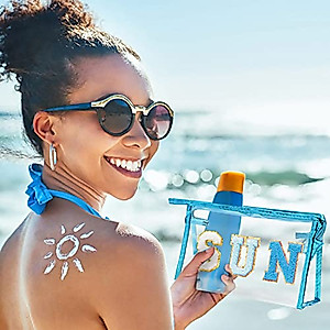 Y1tvei Preppy Patch SUN Varsity Letter Cosmetic Toiletry Bag Transparent PVC Zipper Makeup Bag Clutch Purse Portable Waterproof Travel Organizer Compliant Bag for Women Girls Teens (Blue)