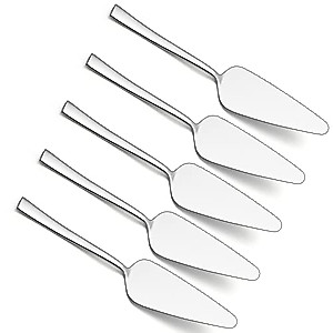 Pie Server Set of 5, E-far 8.9 Inch Stainless Steel Cake Server Cutter for Pastry Cheese Pizza, Serrated Edge with Square Handle, Mirror Polished & Dishwasher Safe