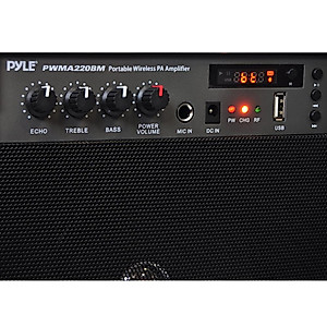 Pyle Portable Outdoor PA Speaker Amplifier and Microphone System with Bluetooth Wireless Streaming, Rechargeable Battery, Belt Pack Transmitter, Headset, Lavalier, Wired Handheld Mic - PWMA220BM