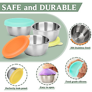 Milifox 6 Pack 1.7oz Stainless Steel Salad Dressing Containers To Go Stainless Steel Condiment Sauce Cups Container Small Reusable Dipping Cup with Leakproof Silicone Lids