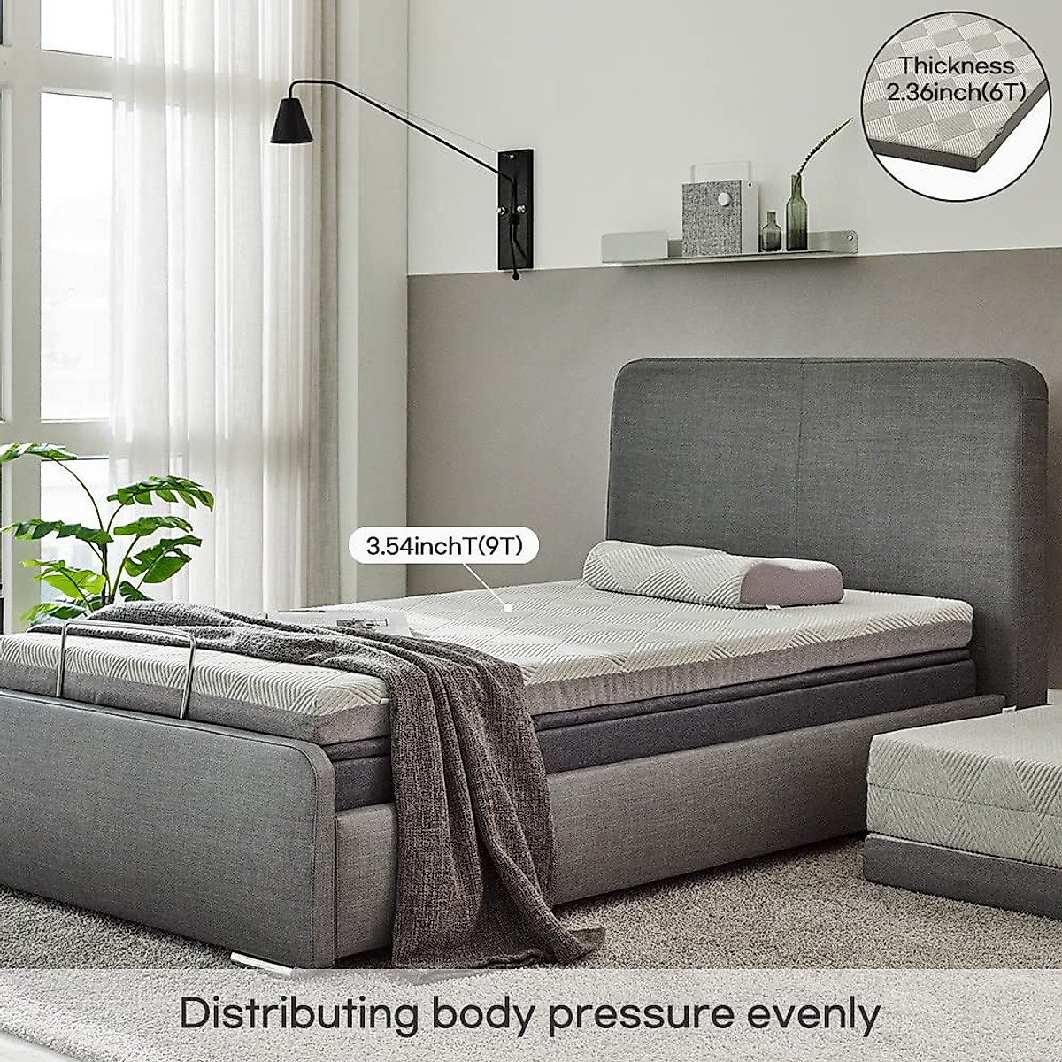 EVEZARY(KOR) Top Notch Memory Foam Mattress Topper–Relieve Back Pain,ergonomic,breathable,odor-free foam.Non-slip,rollable,washable cover. Compr test. CertiPUR-US certified for quality and durability.