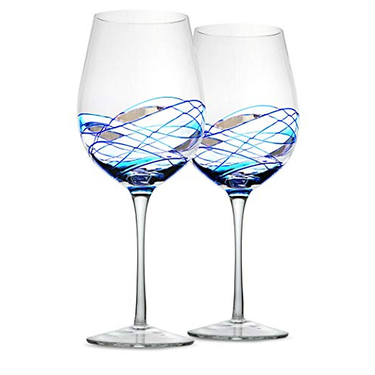 Bezrat Red Wine Glasses Set of 2, Hand Painted Wine Glass, Drinkware Essentials, 11" H, 28oz Wine Lover Large Glass, Glassware Gifts Ideas for Women Inspired by 'Duomo di Milano' Mothers Day (Blue)