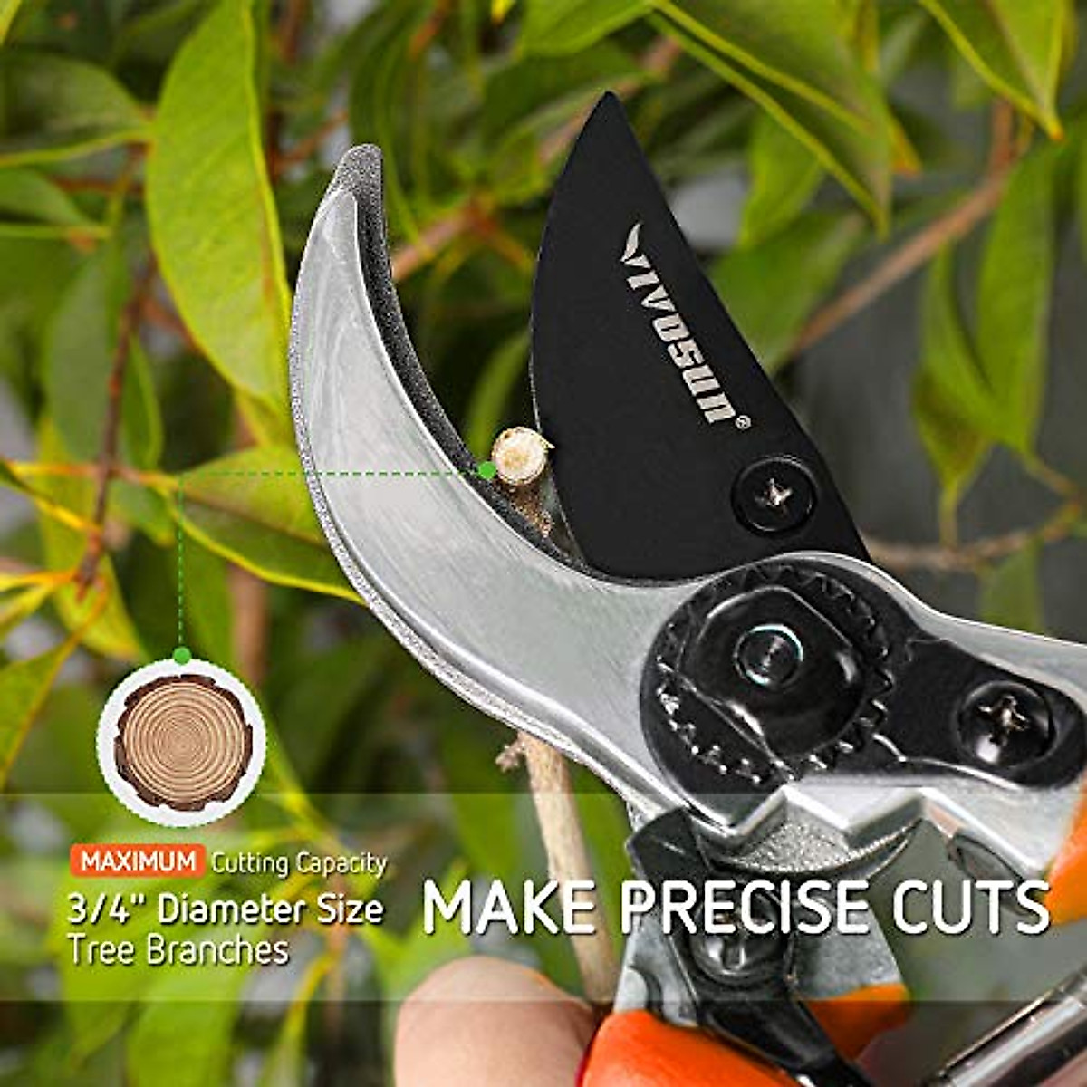VIVOSUN 8” Premium Bypass Pruning Shears, Strong Garden Clippers, Durable Hand Pruner, Tree Trimmers for Bushes, Stems, and Flowers, Orange