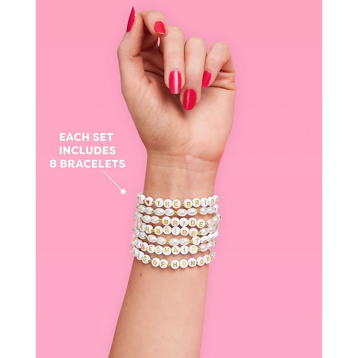 xo, Fetti Bachelorette Pearl Beaded Bracelet Set of 8 | Bride to Be Jewelry, Bach Party Decorations, Bridesmaid Friendship Bracelet Gift, Eras Bridal Shower Favor, Wedding Accessory
