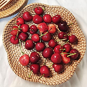 Gralara Rattan Round Serving Tray Display Hand Woven Wicker Tray for Nuts Parties Kitchen Counter Decor Table Decorative, 21cmx3cm