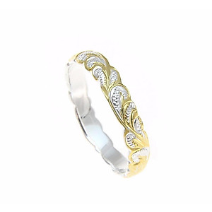 Arthur's Jewelry Sterling Silver 925 4mm 2tone yellow gold plated Hawaiian scroll hand engraved cut out ring band size 10