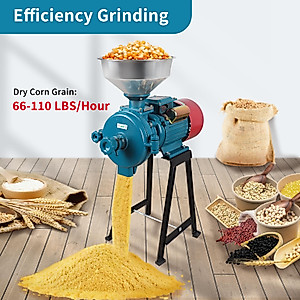 Snowtaros Electric Grain Mill Grinder 3000W 110V, Commercial Corn Grinder with Funnel, Dry Feed Grain Mill Machine, Thickness Adjustable, Powder Grinder for Grain Corn Rice Herbs Pepper (Dry Grinder)