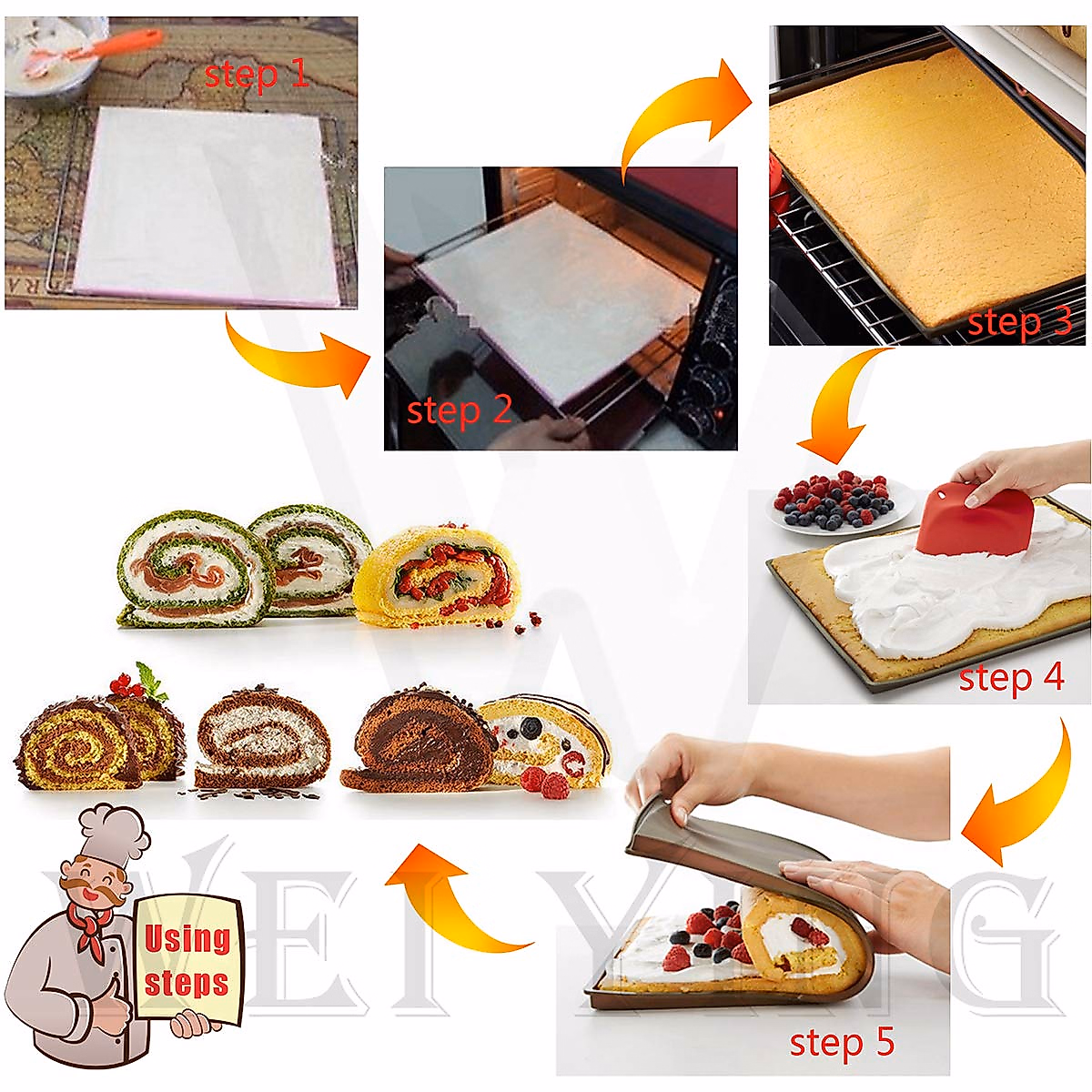 Luck Love 2 Pcs Swiss Roll Cake Mat Flexible Baking Tray Jelly Roll Pan Silicone Cookies Mold Bakeware