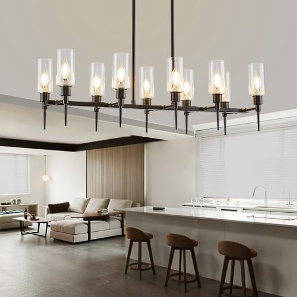 YM YI MI SHU ZI 10 Lights，Farmhouse Rectangular Chandelier，Black Chandeliers for Dining Room，Modern Farmhouse ，Rectangular Dining Room Fixtur，Dining Room Light fixtures Over Table