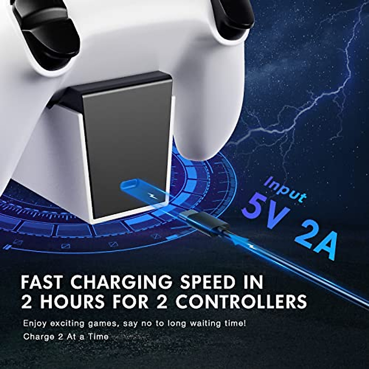 TESSGO PS 5 Dual Controller Charging Station with LED Indicators, PS 5 Charger with Fast Charging USB Cable