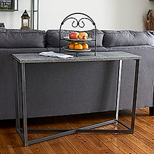 Household Essentials Jamestown Console Sofa Table Rustic Slate Concrete and Black Metal