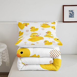 Erosebridal Cartoon Duck Comforter Set for Kids Boys Girls,Lovely Yellow Duck Bedding Set,Cute Hand Drawn Duck Duvet Insert Twin,Lovely Farmhouse Animal Quilt Comforter with 1 Pillowcase