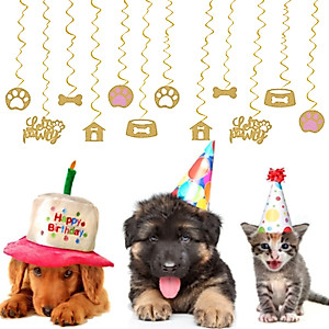 Puppy Dog Party Decoration Let's Pawty Birthday Party Streamers Dog Paw Bday Party Hanging Swrils Decoration 24pcs Party Decor Banner Supplies, Assembled and Ready to Use