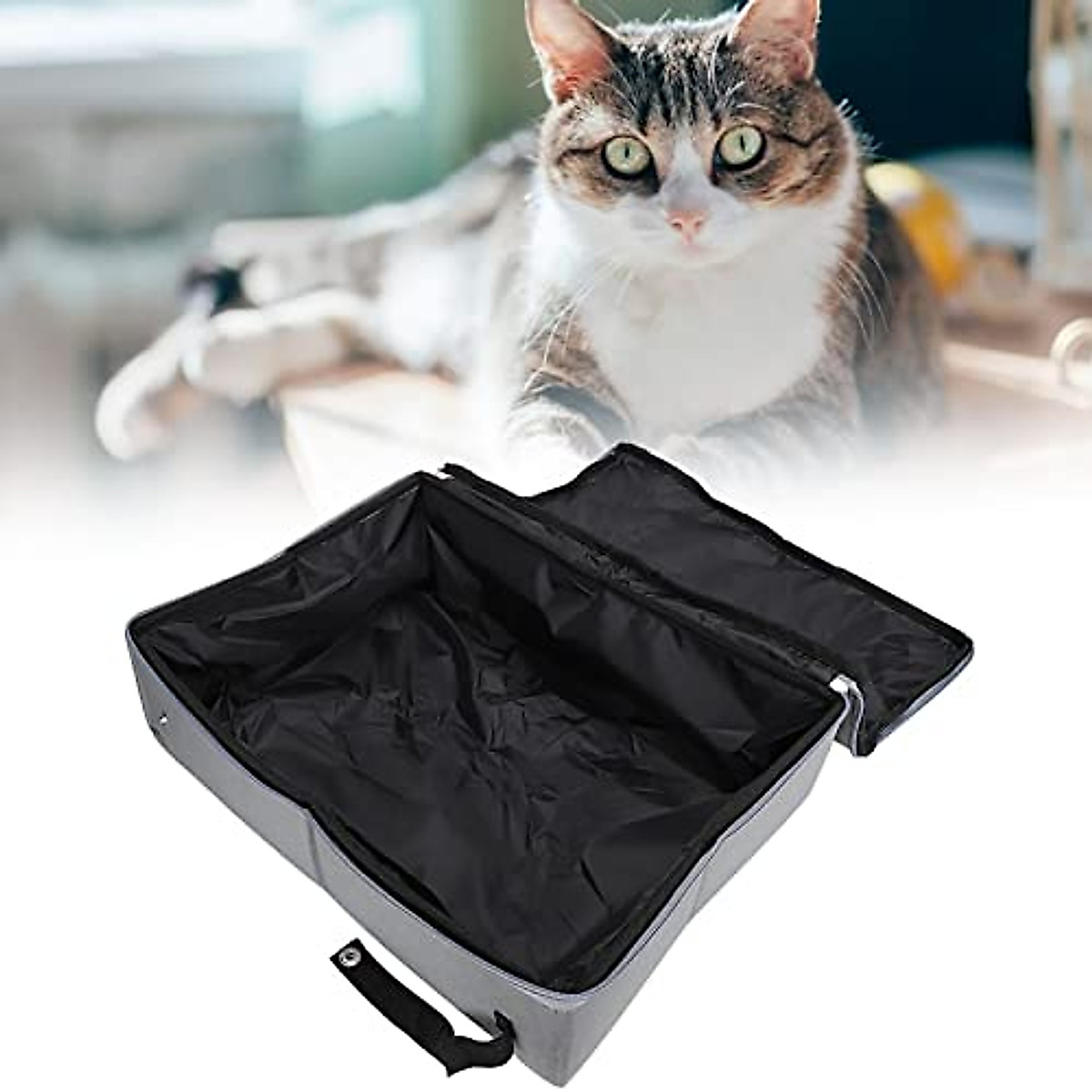 Horoper Waterproof Folding Cat Litter Box, Outdoor Cat Toilet, Portable Home Outdoor Camping Toilet with Cover Easy Wash Soft Pet Accessories(L-Grey)