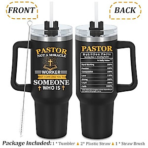 Muwnrol Pastor Appreciation Tumbler - 40 Oz, Christian Pastor Gift with Handle, Nutrition Facts Included