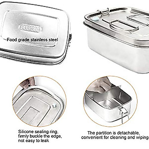 TargetEvo Stainless Steel Bento Lunch Box 1100ml, Leakproof Metal Food Container for Kids and Adults, With Removable Dividers, Dishwasher Safe