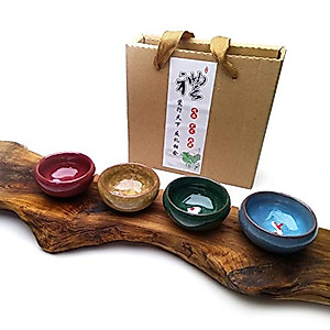 LENITH Korean Soju Glasses Sets, Cute Fish in the Glass, Wooden Soju Cup, Handcrafted Ceramic 4 Colors Fish in the Glasses, Also for Whiskey,Tequila, and Sake. (Fish in the glass(4 Color))