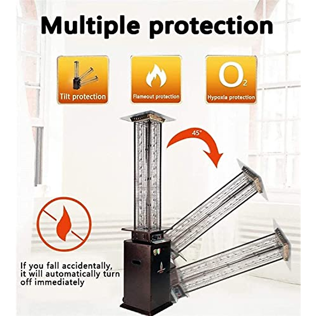 YAOJIA Outdoor heaters for Patio Square Gas Heater W/Wheels, 13KW Outdoor Propane Liquefied Gas Heaters, Household Commercial Quartz Tube Heater, Garden Heat Lamp Stove