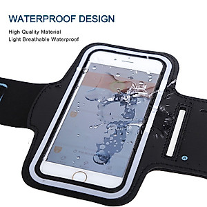 Running Armband for iPhone X, Water Resistant Sports Armband with Fingerprint Touch, Key Holder & Reflective Band for iphone X ,8 Plus, 8, 7, 6 Plus(3-6Inch), 6S, Galaxy S8/S7/S6/S5 (Black)