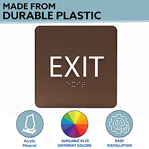 ADA CENTRAL SIGNS - 6" X6" Exit Sign - ADA Compliant Tactile Graphics Grade 2 Braille Text Acrylic Wall Signs - Emergency Rescue Safety Door Sign for Schools, Offices, Businesses, and Restaurants