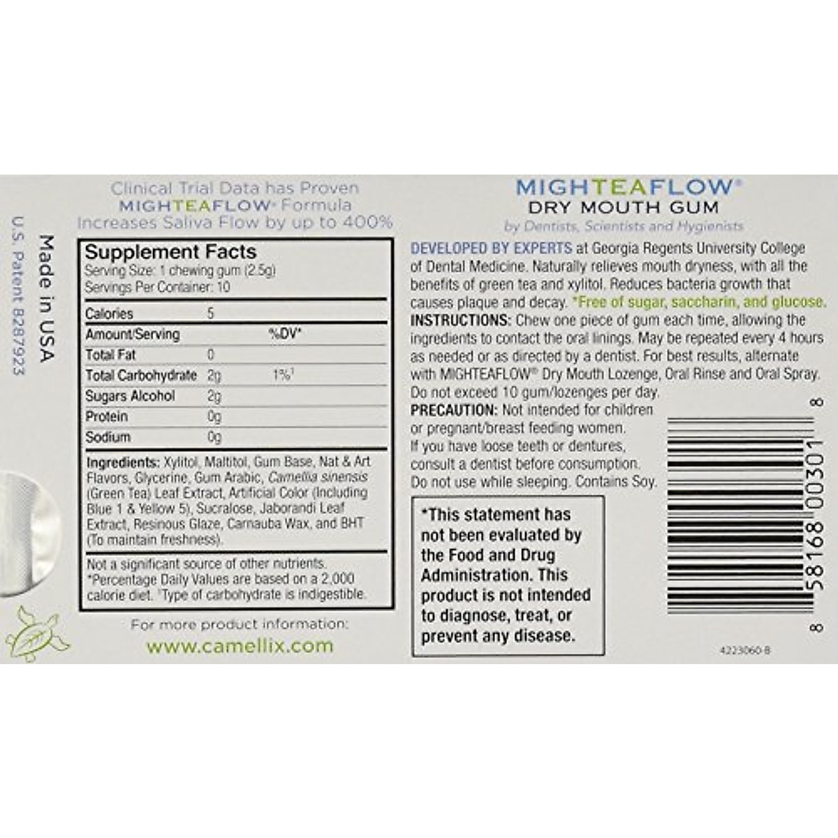 MighTeaFlow Dry Mouth Gum w/Xylitol - Spearmint - Case of 8 Packs (80 Pieces), Clinically Tested, Naturally Stimulates Own Saliva, Helps Reduce Bad Bacteria & Freshens Breath
