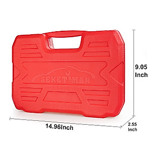 SEKETMAN 3/8-Inch Drive Impact Socket Set,49 Pieces,SAE/Metric,Deep/Shallow,(5/16"-3/4",8mm-22mm),6 Point,CR-V Steel,Includes Extension Bar,Adapter and Universal Joint