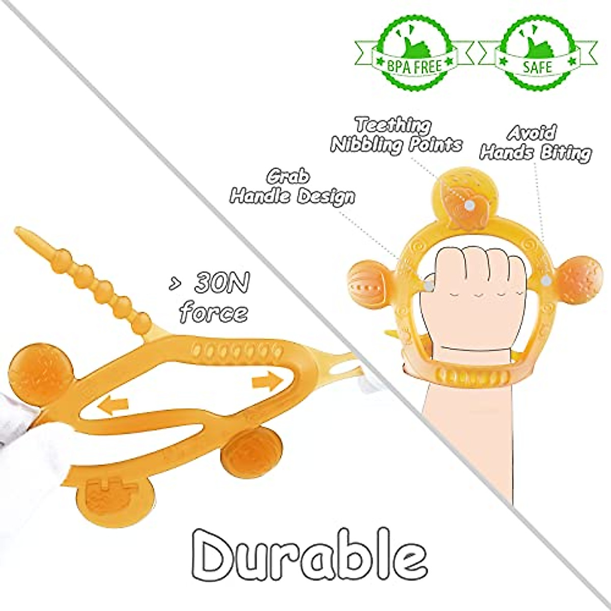 【Never Drop from Hand】 HEORSHE Baby Teething Toys for Babies 0-6 6-12 Months Teethers for Infants Toddlers Silicone Molars Adjustable Wristband Chew Toys for Babies 3 4 5 6 7 8 9 10 11 12 Months