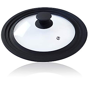Glass Lid Universal - Graduated Kitchen Lids Multisize 8.5” / 21.5 cm, 9.25” / 23.5 cm, 10” / 25.5 cm (outer edges 10.6” / 27 cm) Diameter for Pots and Pans, Heat Resistant Silicone Rim, Round Black