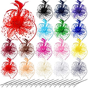 Tarpop 16 Pcs Fascinators Hat for Women Tea Party Hat Flower Mesh Fascinators Wedding Feather Headband Cocktail Hair Clip (Mixed Colors,Classic)