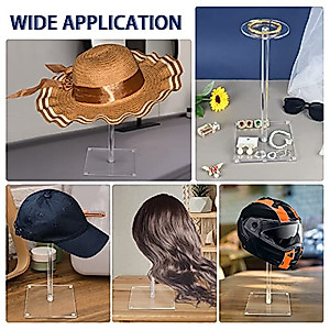 RSSCIIIUL Acrylic Hat Stand and Wig Display Rack, 2pcs 17" Clear Hat Stands for Display, Adjustable Height Hat Holder, Square Barbell Base Display, Hat Rack Stand for Display Jewelry Watch Helmets
