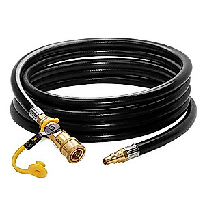 DOZYANT 12 feet Low Pressure Propane Quick-Connect Hose, RV Quick Connect Propane Hose, Quick Disconnect Propane Hose Extension - 1/4” Safety Shutoff Valve & Male Full Flow Plug for RVs