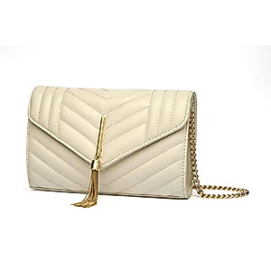 Genuine Leather Clutch Crossbody Bag Quilted Evening Bag for Women Fashion Shoulder Clutch Handbag with Chain - White