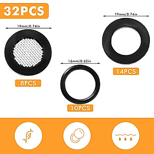 PEOVLVN 32 Pieces Rubber Washers, 1/2 Inch Garden Hose Gasket Faucet Washers Assorted Kit includes 10 O-Ring Washers 14 Flat Hose Washers 8 Filter Net Shower Hose Gasket Washers, 583762_1_DkASpycaS