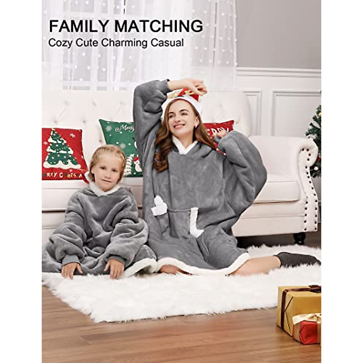 Wearable Blanket Hoodie Oversized Sweatshirt Blanket for Adults Women Men Fleece Sherpa Blanket Jacket with Sleeve Big Pocket