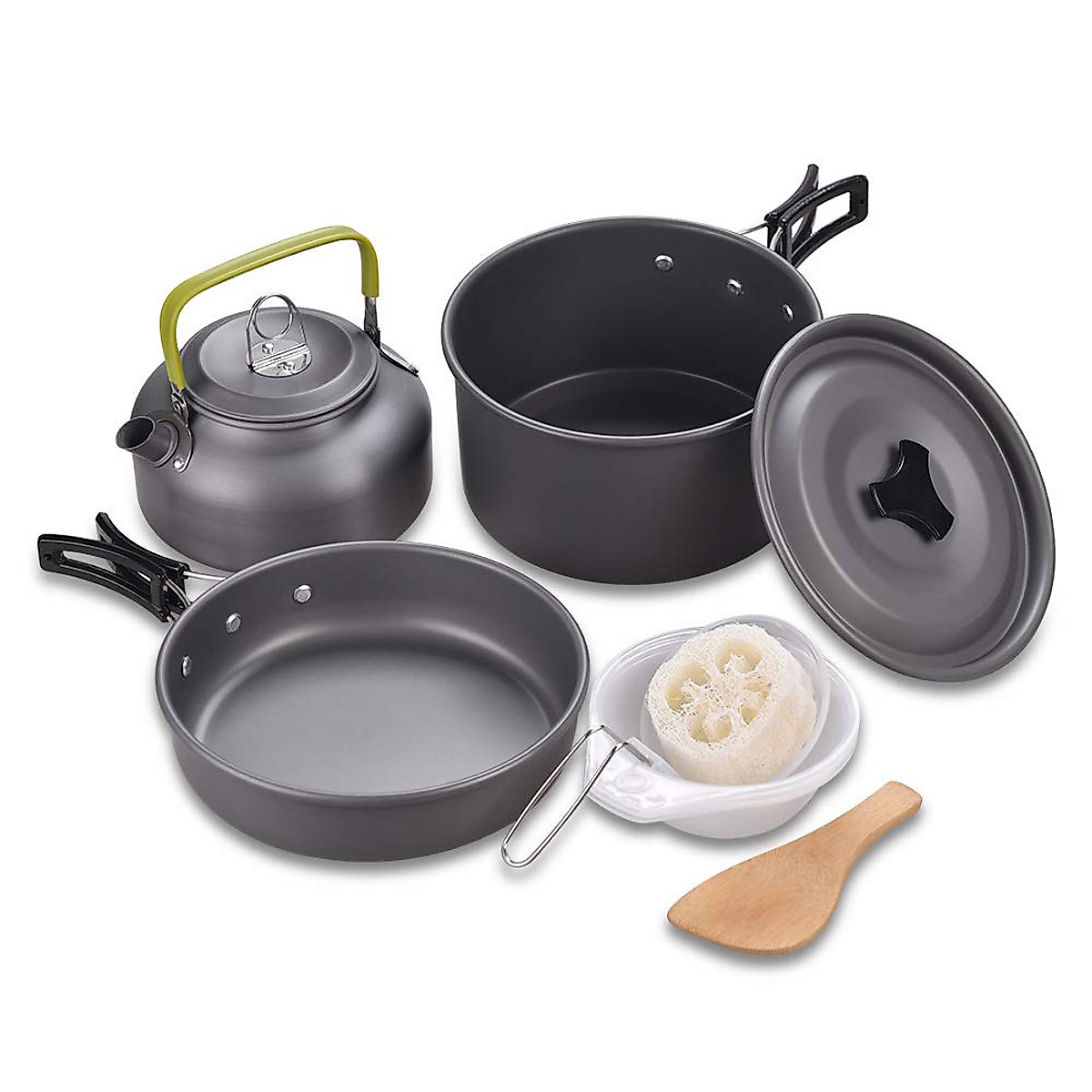 Camping Cookware Mess Kit, Lightweight Hiking Cookware Set with Mesh Bag, Nonstick Aluminum Cooking Kit,Outdoor Pot Pan Kettle Backpacking Mess Kit with Bowls