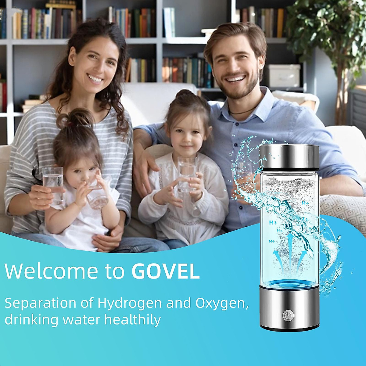 Govel Portable Hydrogen Water Generator Bottle SPE PEM Technology, Alkaline Ionizer Generator USB Rechargeable Portable Hydrogen Rich Water Glass Health Bottle for Health Life