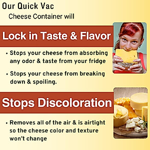 FoodLite Quick Vac Cheese Saver- Only Cheese Container Made to Keep Your Cheese Fresh. A Cream Cheese, Sliced, Grated & Cheddar Cheese Container & Box for Fridge with an Airtight Lid., Clear