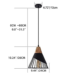 Mxsaoud Modern Black Pendant Light Over Kitchen Island, Adjustable Wood Hanging Light Fixture,Industrial Pendant Lighting for Dining Room,Living Room,Bedroom,Hallway,kitchen,Bar
