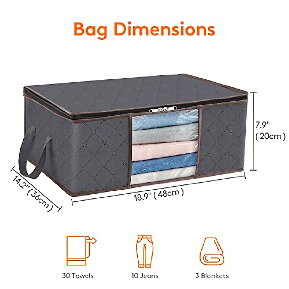 Lifewit Clothes Storage Bag Foldable Storage Bin Closet Organizer with Reinforced Handle Sturdy Fabric Clear Window for Sweaters, Coats, T-shirts, Blankets, 6 Pack, Gray