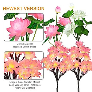 QINGYA 4pack Solar Flower Lights Outdoor Waterproof IP65,Solar Lotus &Peachblossom Garden Decorative Lights Led Flowers Decor Auto On/Off Bright Up to 12Hrs