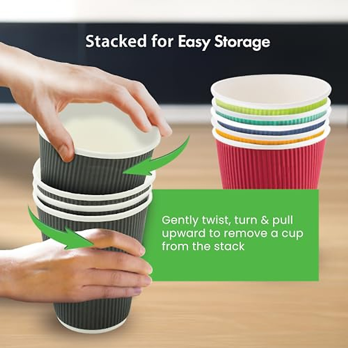 8 Ounce Disposable Coffee Cups, 500 Double Wall Hot Cups For Coffee - Lids Sold Separately, Rippled Wall, Light Pink Paper Insulated Coffee Cups, For Coffee, Tea And More-Restaurantware