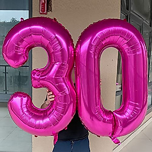 Hot Pink Number 30 Balloon Dark Pink Number 30 Balloon Jumbo Giant Big Large Number 30 Foil Mylar Balloons for Women Men 30th Birthday Party 30 Anniversary Decorations Supplies 40 Inch