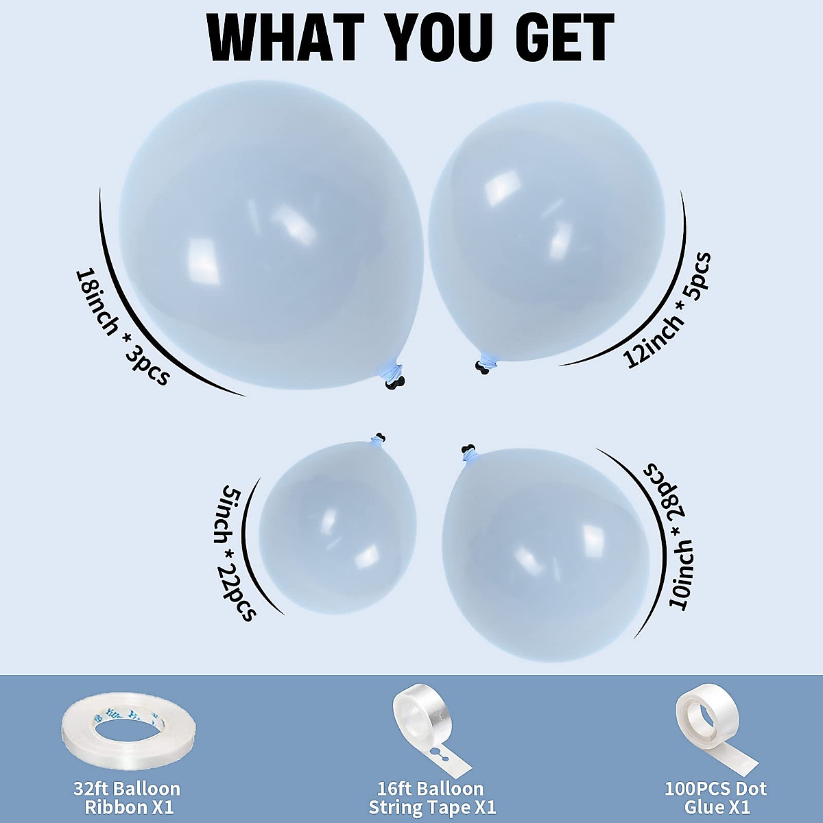 Dusty Blue Balloons Different Sizes Double Stuffed Blue Balloon Garland 18 12 10 5inch Latex Slate Blue Balloon Pastel Blue Balloon Arch Kit for Neutral Birthday Party Decoration Baby Shower