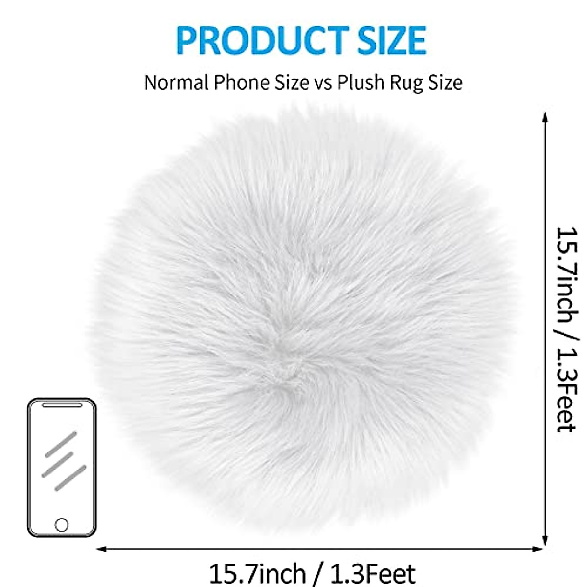 TENNOLA 15.7 Inches Mini White Round Faux Fur Sheepskin Area Rug, Fluffy Small Circle Rugs Cushion for Chair, Furry Carpet for Nail Desk, Shaggy Circular Rug Plush Rug