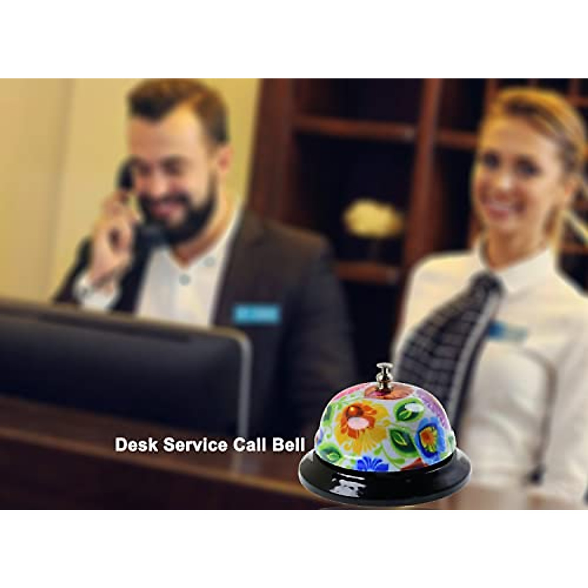 WEKOIL Call Bell Desk Service Bell Ding Bell for Restaurant Hotel Room Kitchen Party School Classroom Office Elderly Teachers Students Large White Pattern Bell,3.3 inch