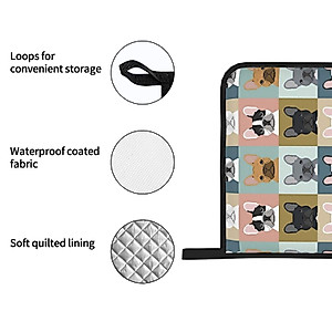 Msacrh French Bulldogs Oven Mitts and Pot Holders Sets of 4, Cotton Lining with Non-Slip Hot Pads,Heat Resistant Oven Gloves for Kitchen Cooking Baking Grilling